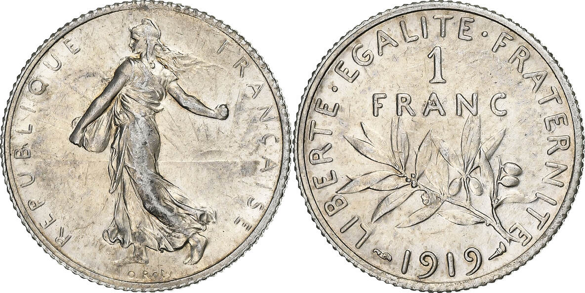 France Franc 1919 Paris Semeuse, Paris, Silver, Gadoury:467, KM:844.1 EF(40-45) | MA-Shops