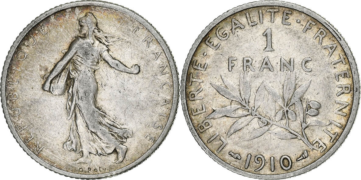 France Franc 1910 Paris Coin, Semeuse, Paris, Silver, KM:844.1 VF(30-35) | MA-Shops