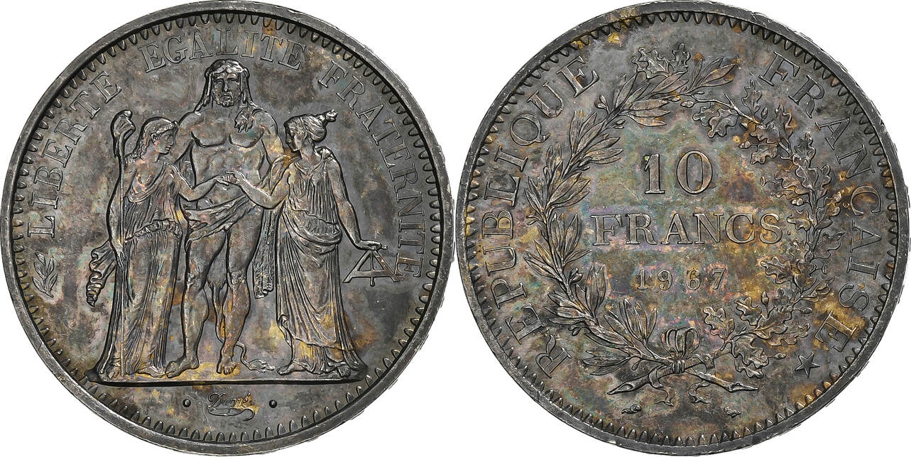 France 10 Francs 1967 Paris Coin, Hercule, Paris, Silver, KM:932 MS(60 ...