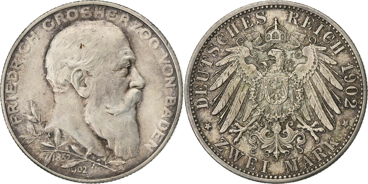German States 2 Mark 1902 Stuttgart Coin, BADEN, Friedrich I, Stuttgart ...
