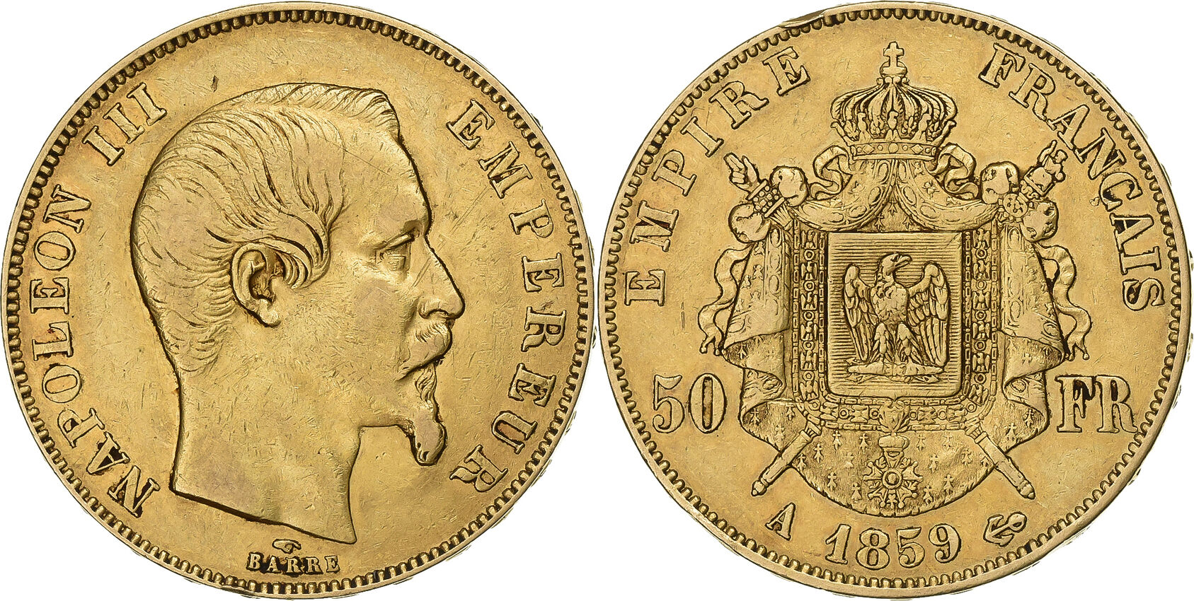 France 50 Francs 1859 A Napoleon III, Paris, Gold, Gadoury:1111 AU(50 ...