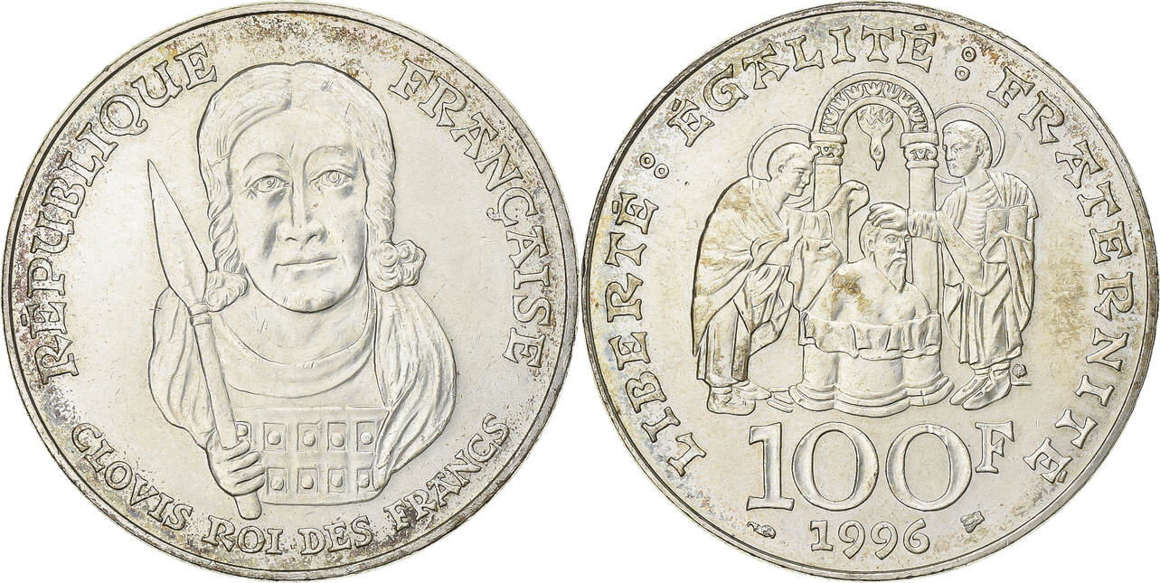 France 100 Francs 1996 Clovis, Silver, KM:1180, Gadoury:953 AU(55-58 ...