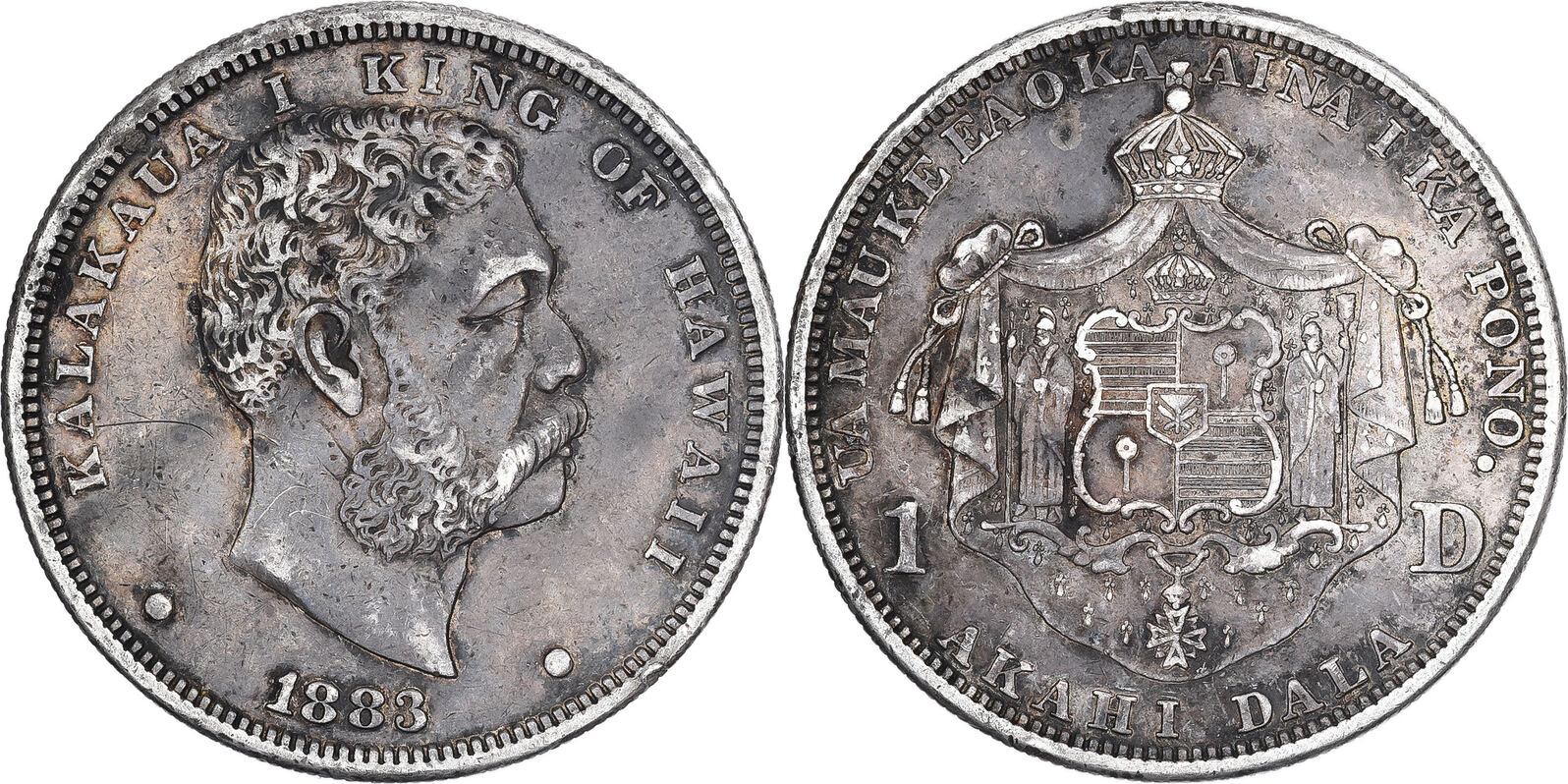 Hawaii Dollar, Akahi Dala 1883 Kalakaua I, Silver, KM:7 EF(40-45) | MA ...