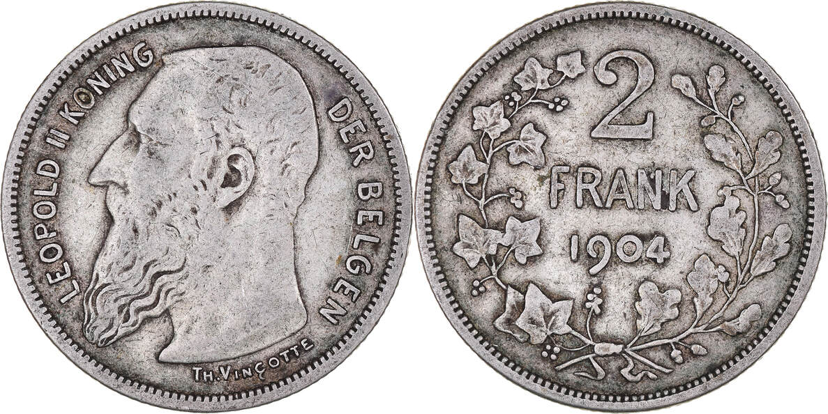 Belgium 2 Francs, 2 Frank 1904 Coin, Silver, KM:59 VF(30-35) | MA-Shops