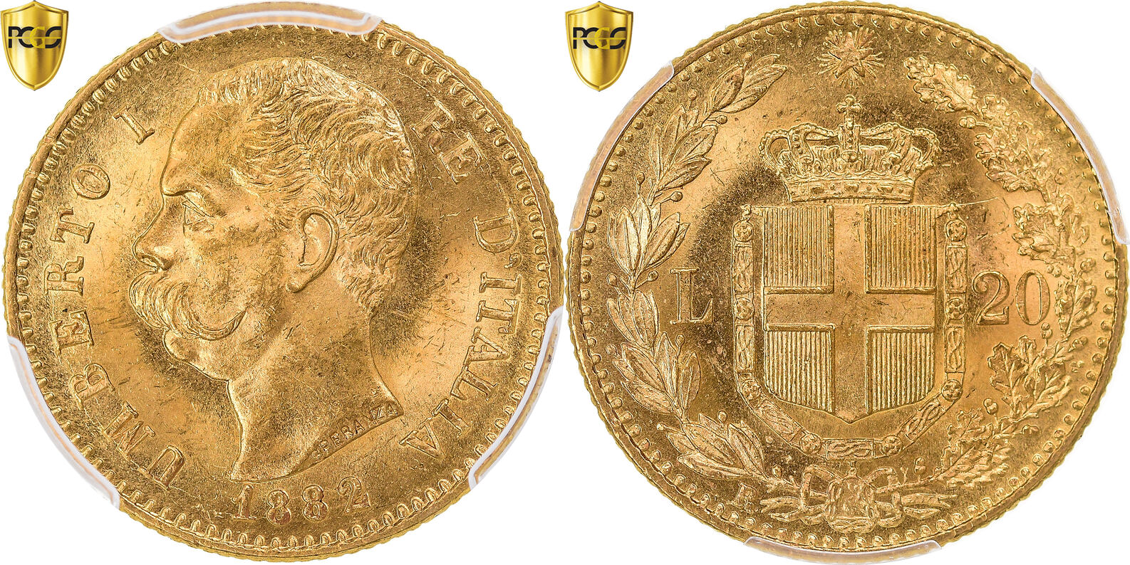 Italy 20 Lire 1882 R Coin, Umberto I, Rome, PCGS, MS65, Gold, KM:21 MS ...
