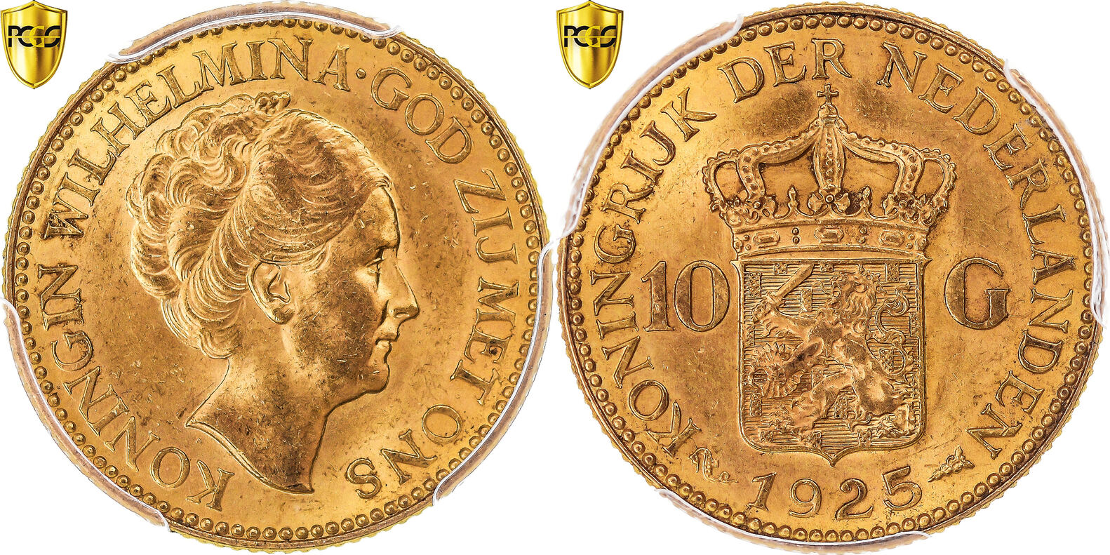 Netherlands 10 Gulden 1925 Utrecht Coin, Wilhelmina I, Utrecht, PCGS ...