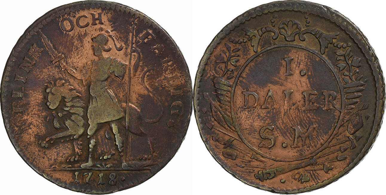Sweden Daler 1718 Carl XII, Copper, KM:A356 VF(30-35) | MA-Shops