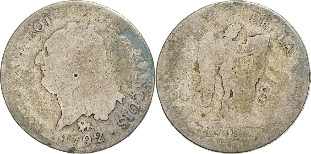 France 30 Sols 1792 / AN 4 Paris Louis XVI, Paris, Silver, Gadoury:39 ...