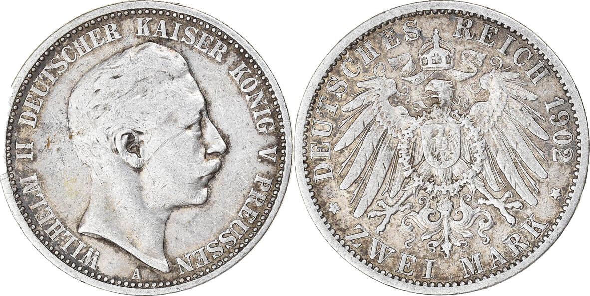 German States 2 Mark 1902 A Coin, PRUSSIA, Wilhelm II, Berlin EF(40-45 ...