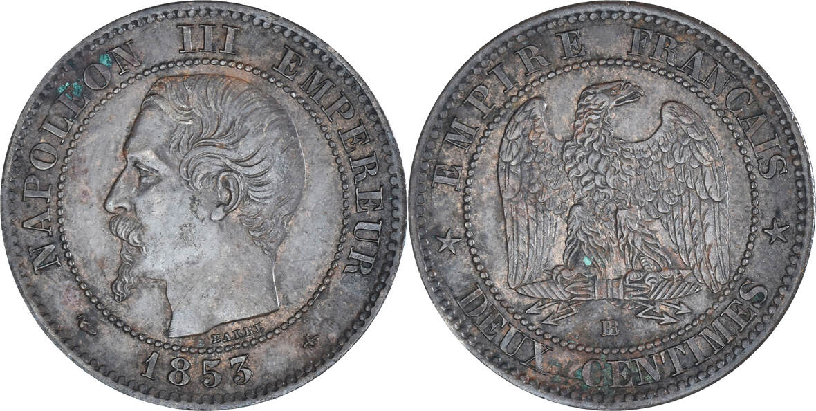 France 2 Centimes 1853 BB Coin, Napoleon III, Napoléon III, Strasbourg ...