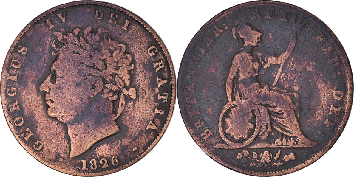 Great Britain 1/2 Penny 1826 Coin, George IV, Copper, KM:692 VF(30-35 ...