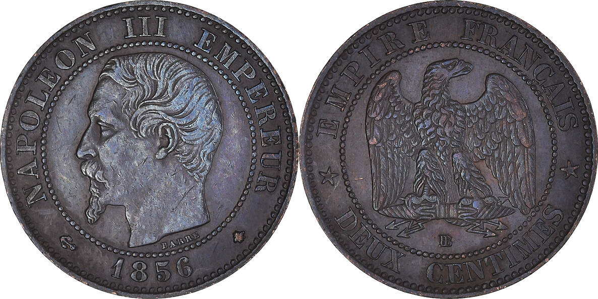 France 2 Centimes 1856 BB Coin, Napoleon III, Napoléon III, Strasbourg ...