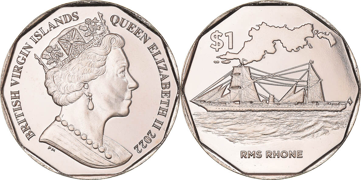 BRITISH VIRGIN ISLANDS Dollar 2022 Coin, RMS Rhone.FDC, Virenium MS(65 ...