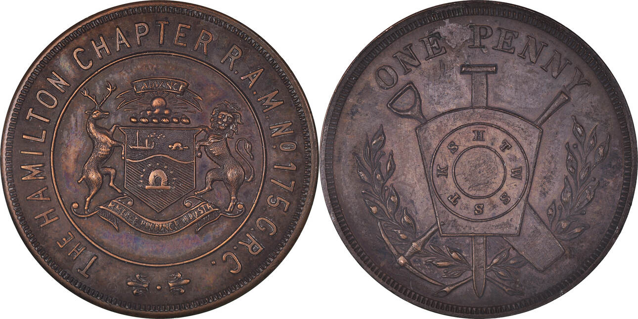 Canada Token Masonic, Hamilton Chapter, 175, Chapter Penny, Copper MS ...