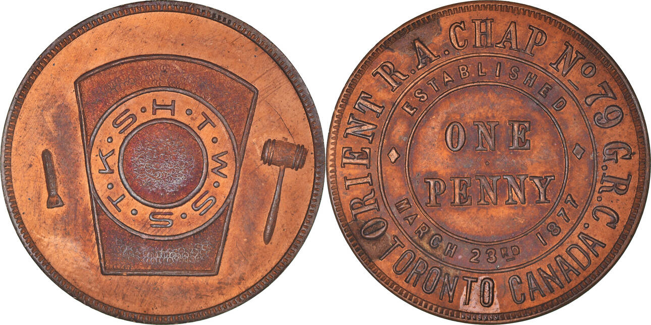 Canada Token Masonic, Toronto, Orient Chapter, Chapter Penny, Copper MS ...