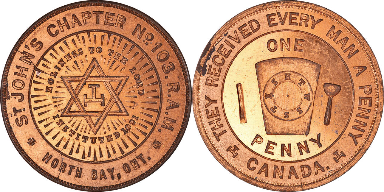 Canada Token Masonic, North Bay, St John's, Chapter Penny, Copper AU(55 ...