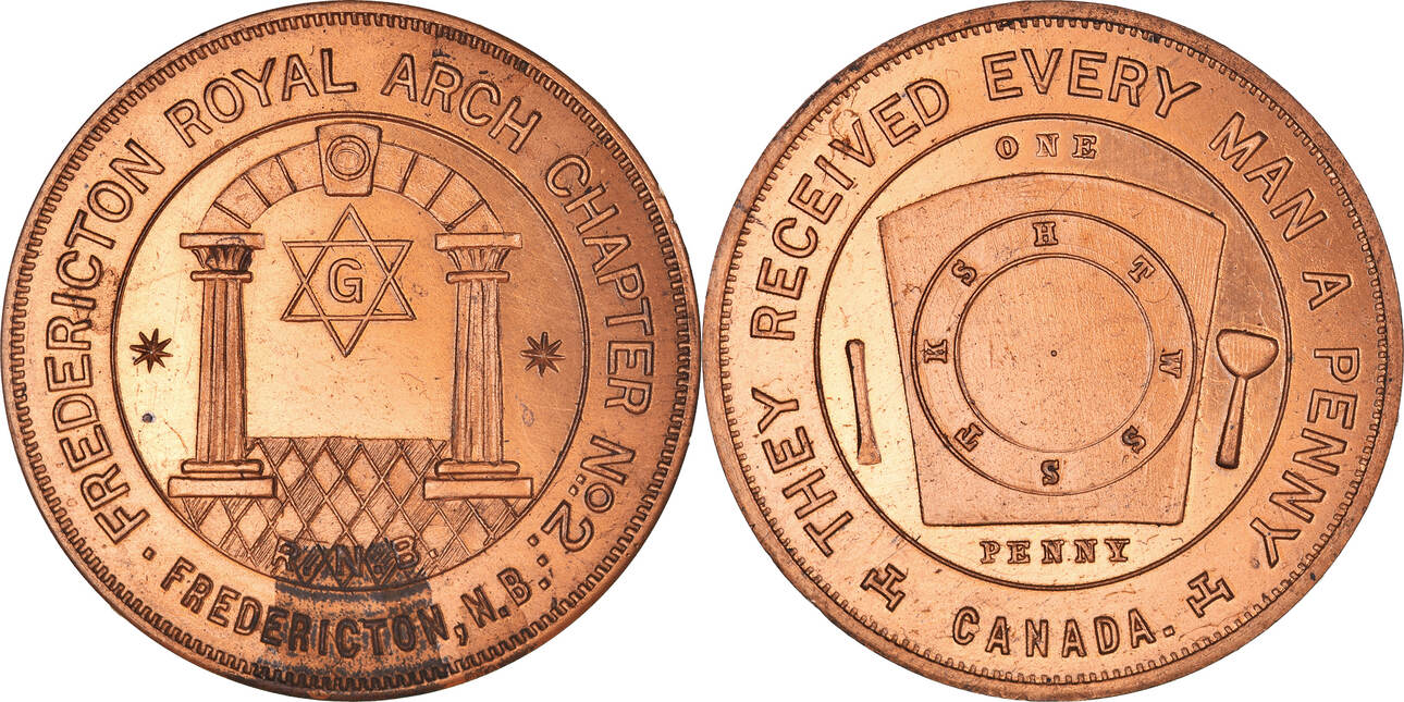 Canada Token Masonic, Fredericton Royal Arch, Chapter Penny, Copper MS ...