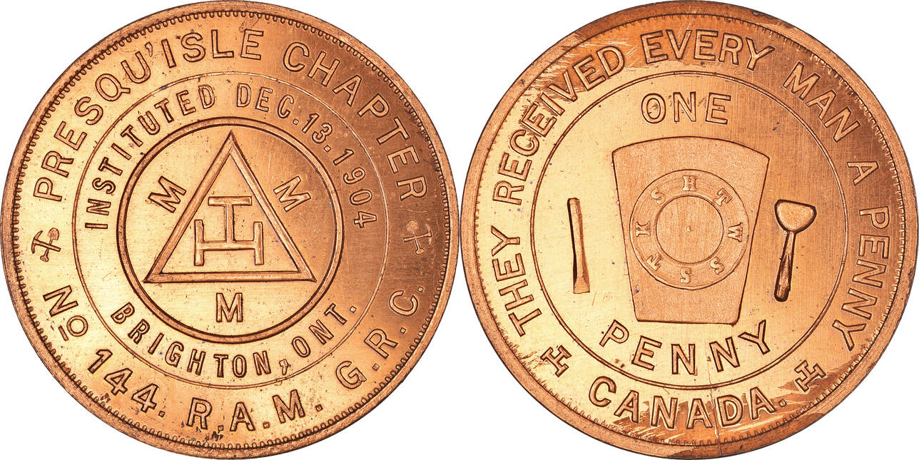 Canada Token Masonic, Brighton, Presqu'isle, Chapter Penny, Copper MS ...