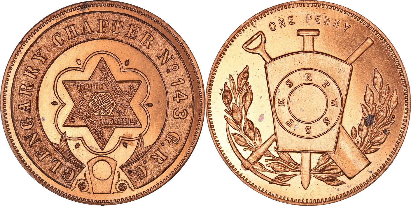 Canada Token Masonic, Glengarry, Chapter Penny, Copper MS(65-70) | MA-Shops