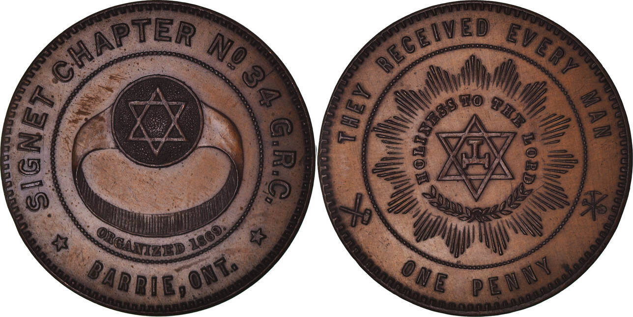 Canada Token Masonic, Barrie, Signet, Chapter Penny, Copper MS(60-62 ...