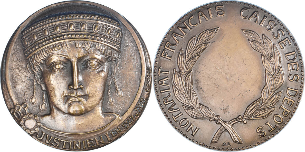 France Medal 1973 Notariat Français, Justinien Ier, Andrei, Bronze MS ...