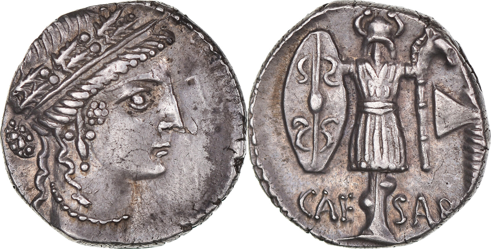 Denarius 48 AC Greece Coin, Julius Caesar, Greece, Pedigree, Silver MS ...