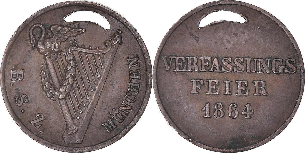 Germany Token 1864 München Verfassungsfeier, Copper AU(50-53) | MA-Shops