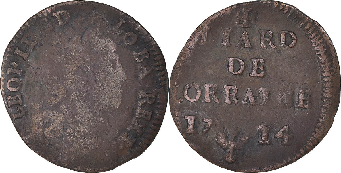 France Liard 1714 Nancy Coin, LORRAINE, Leopold I, Nancy, Copper VF(20 ...