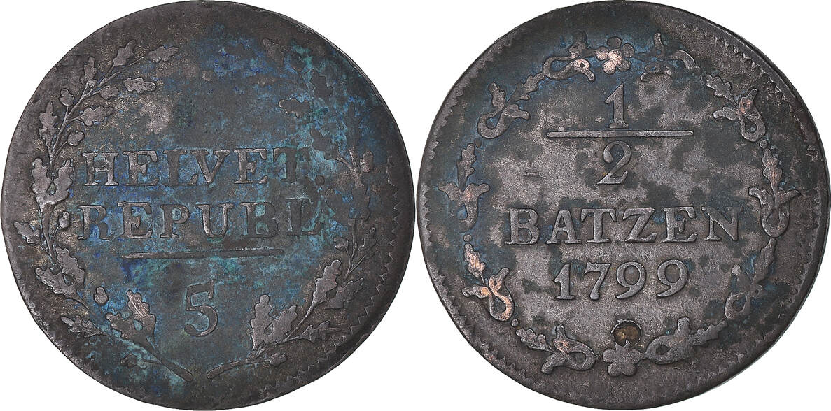 Switzerland 1/2 Batzen 1799 Bern Coin, Bern, Billon, KM:A6 VF(30-35 ...