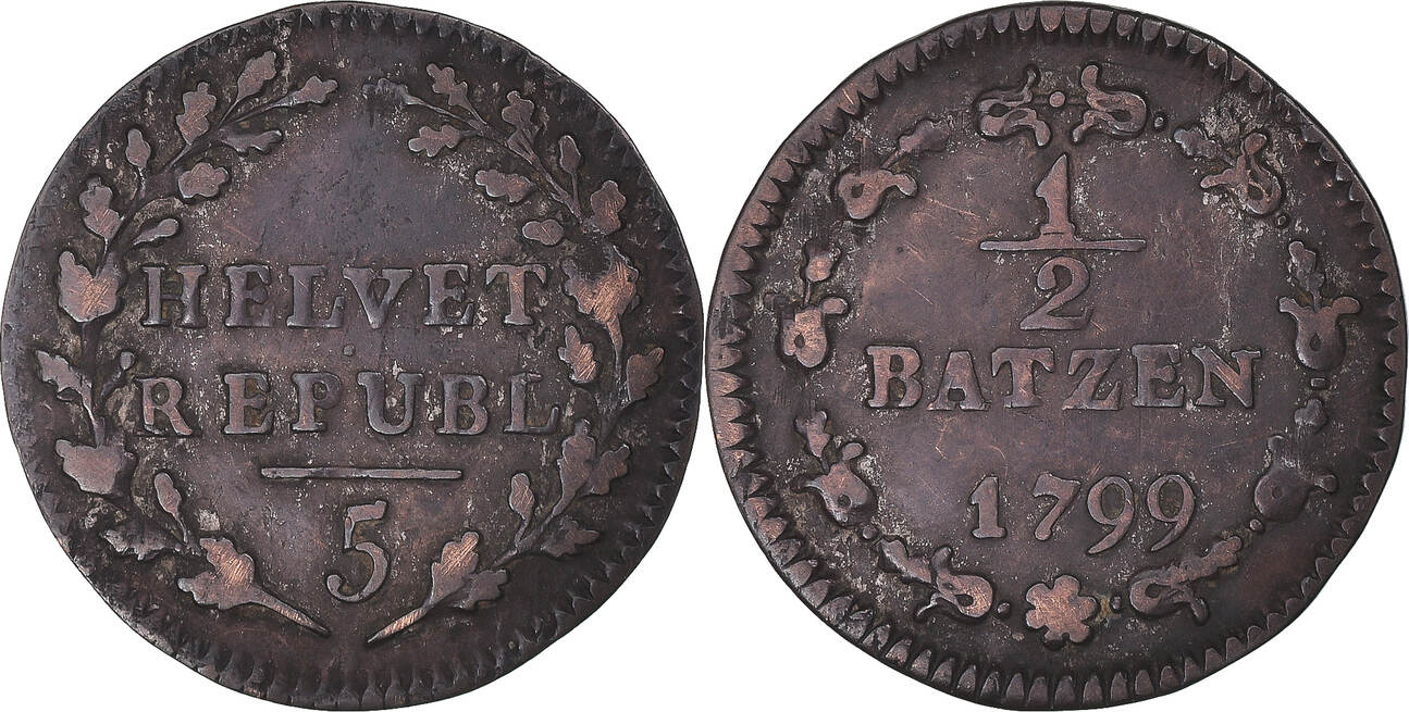 Switzerland 1/2 Batzen 1799 Bern Coin, Bern, Billon, KM:A6 EF(40-45 ...