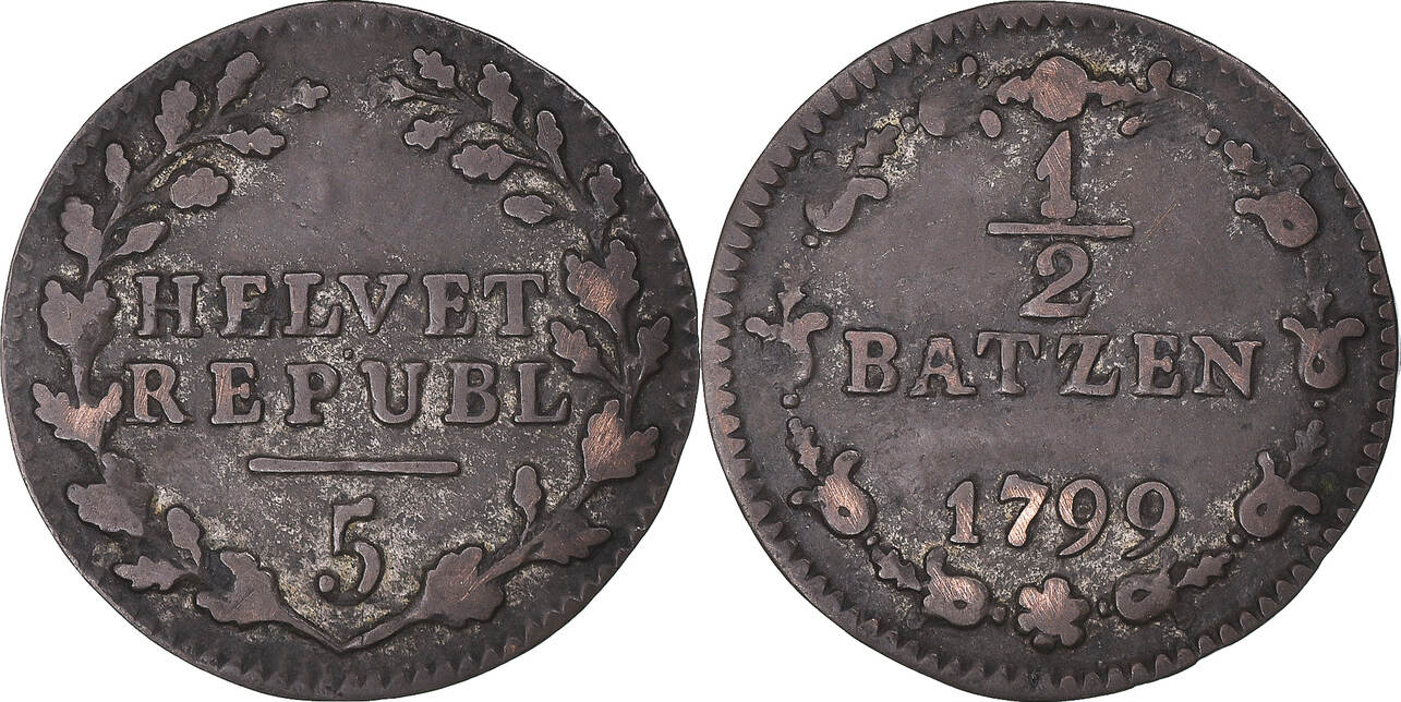 Switzerland 1/2 Batzen 1799 Bern Coin, Bern, Billon, KM:A6 EF(40-45 ...