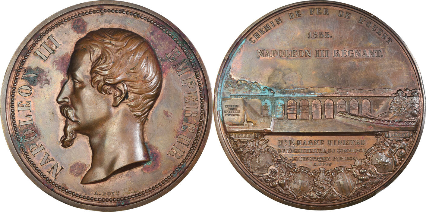 France Medal 1855 Napoléon III, Chemin de Fer de L'Ouest, History, Bovy ...