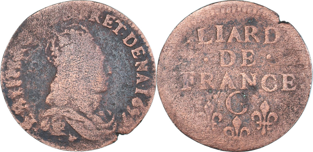 1657 G Coin, Louis XIV, Liard de France au buste juvénile, deuxième ...