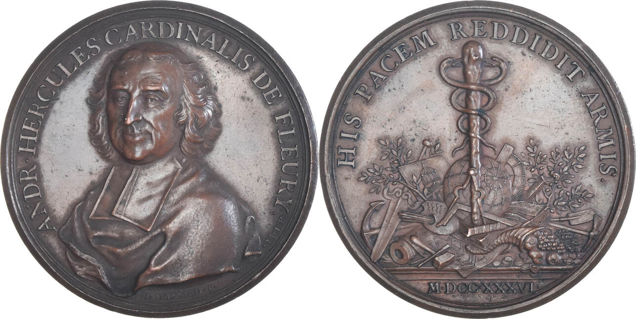 France Medaille 1736 Le Cardinal de Fleury, History, Dassier, Copper AU ...