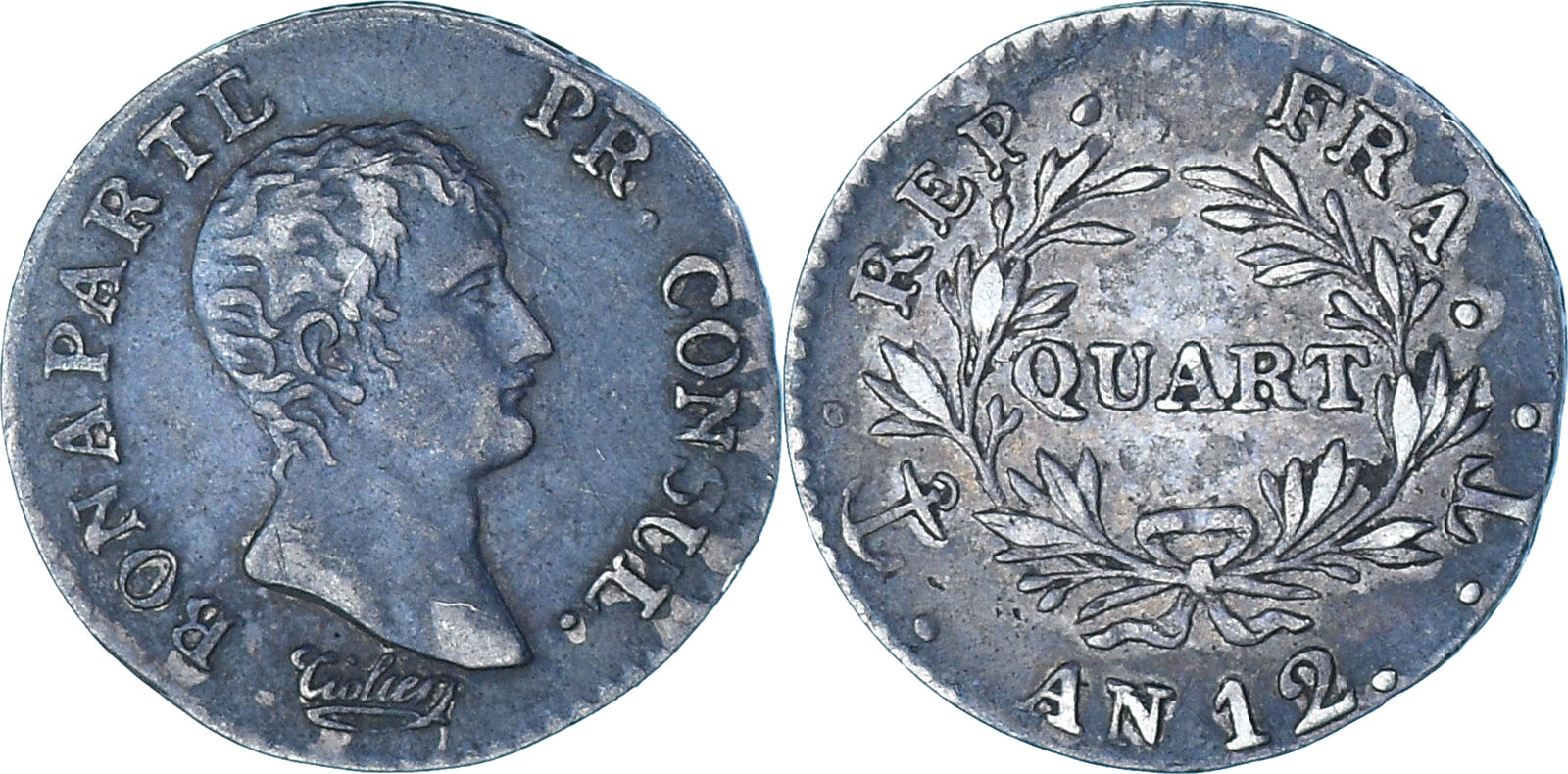 France 1/4 Franc An 12 (1804) T Coin, Napoléon I, Nantes, Silver EF(40 ...