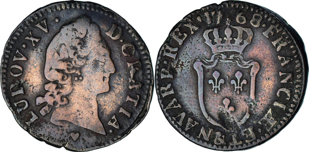 France 1/2 Sol d'Aix 1768 Aix Coin, Louis XV, Aix, Copper, KM:542 VF(30 ...