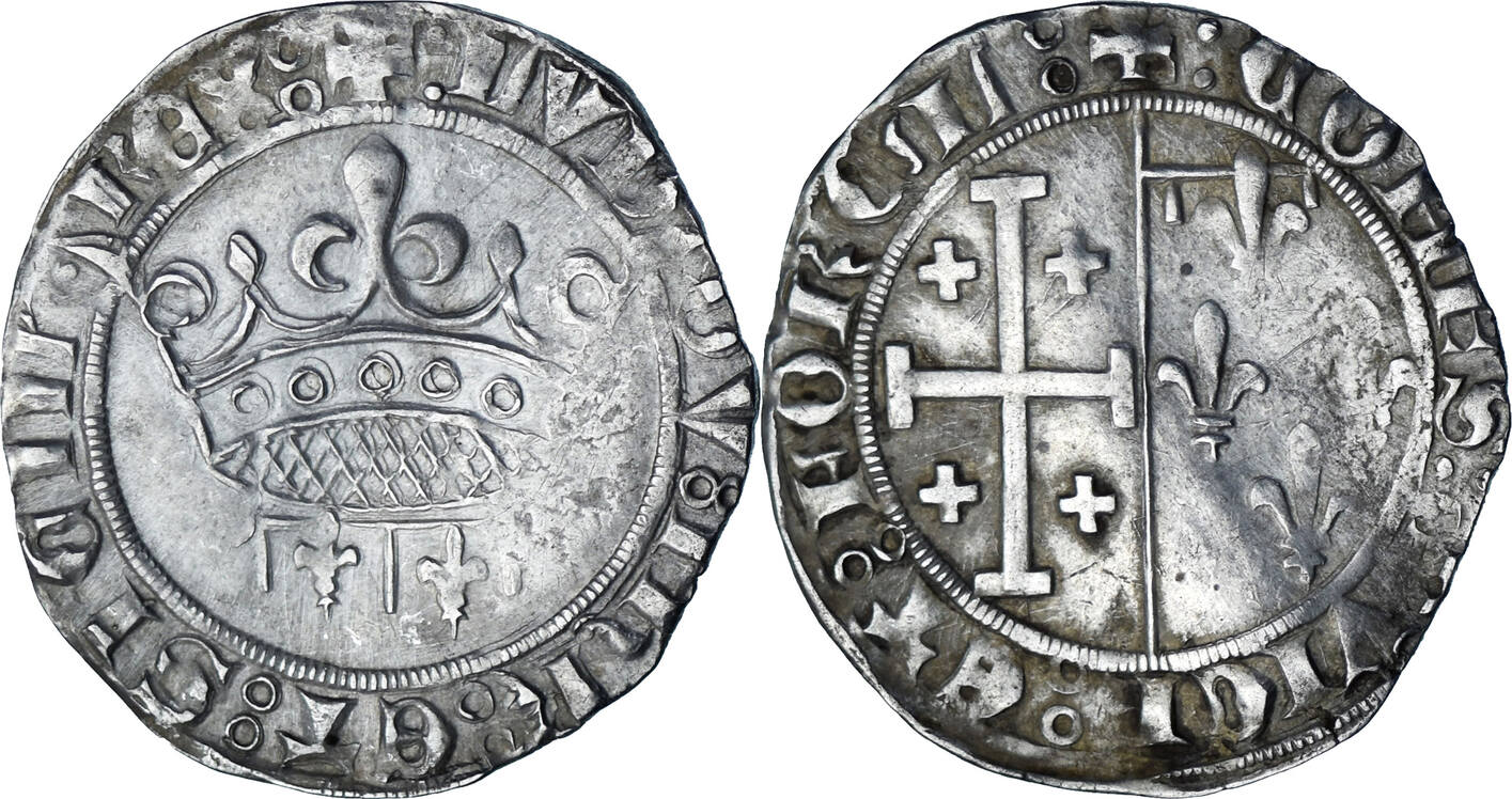 France Sol coronat 1414 Tarascon Coin, Provence, Louis II d'Anjou, Tarascon AU(50-53) | MA-Shops