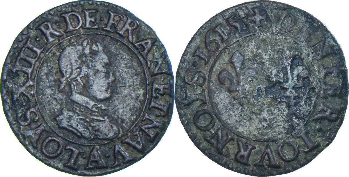 France 1615 D Coin, Louis XIII, Denier tournois, buste enfantin ...
