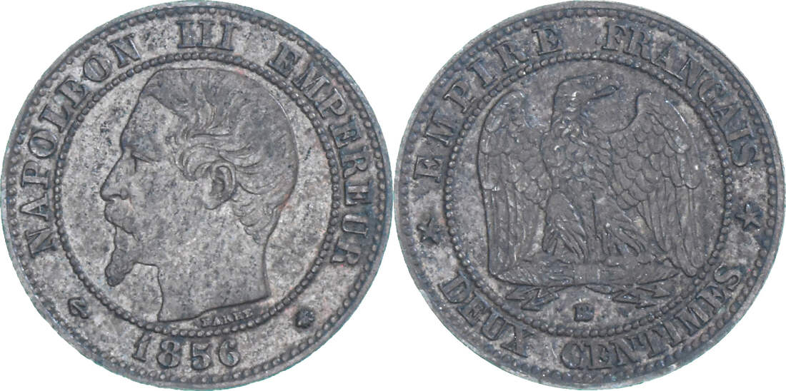France 2 Centimes 1856 BB Coin, Napoleon III, Napoléon III, Strasbourg ...