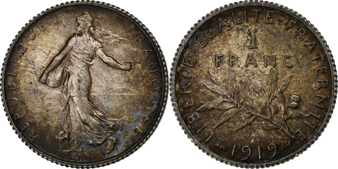 France Franc 1919 Paris Semeuse, Paris, Silver, Gadoury:467, KM:844.1 MS(60-62) | MA-Shops