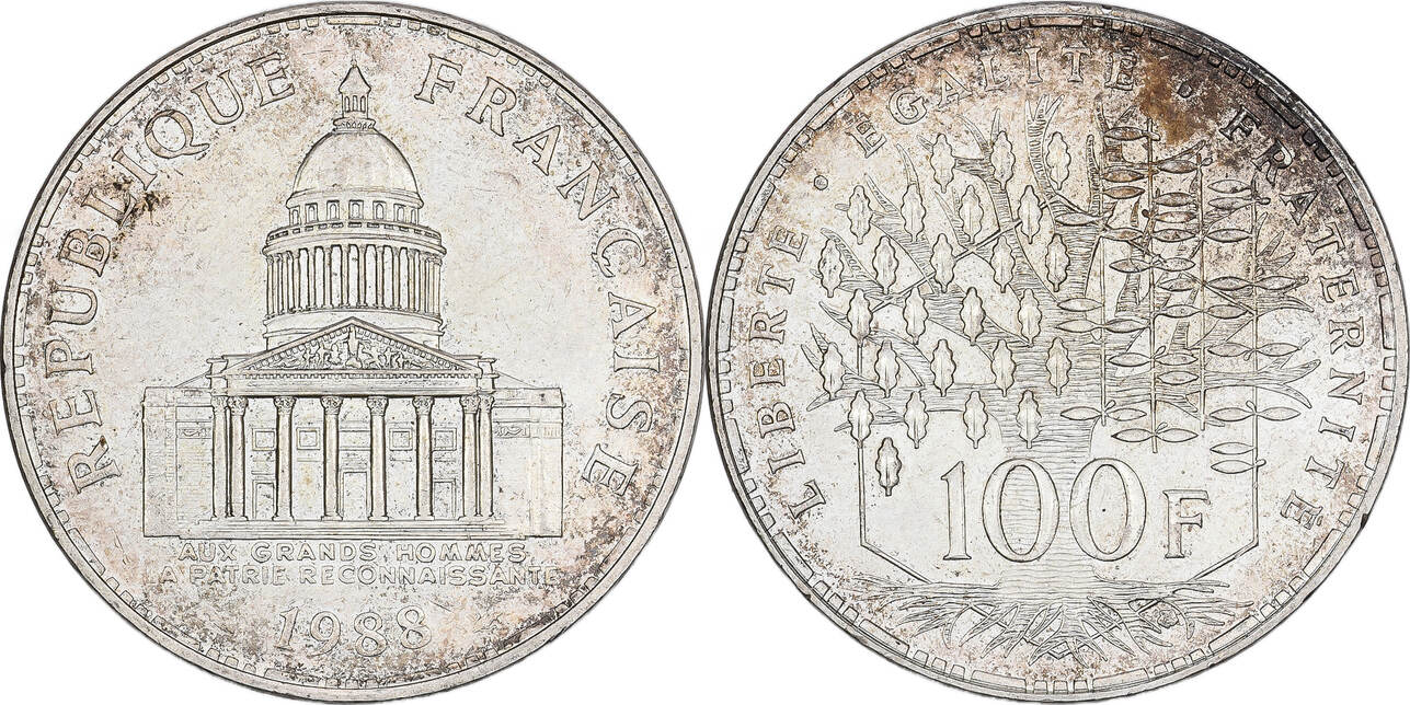 France 100 Francs 1988 Pessac Panthéon, Pessac, Silver, Gadoury:898 AU ...