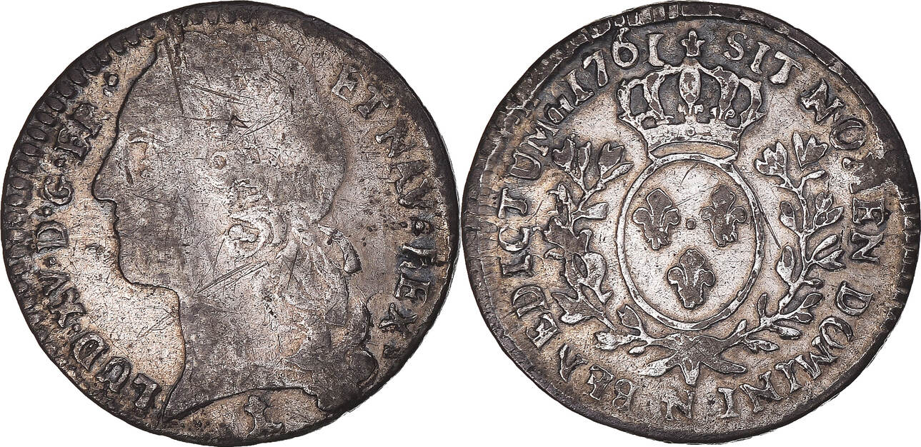 France 12 Sols, 1/10 ECU 1761 N Coin, Louis XV, 1/10 Écu au bandeau ...