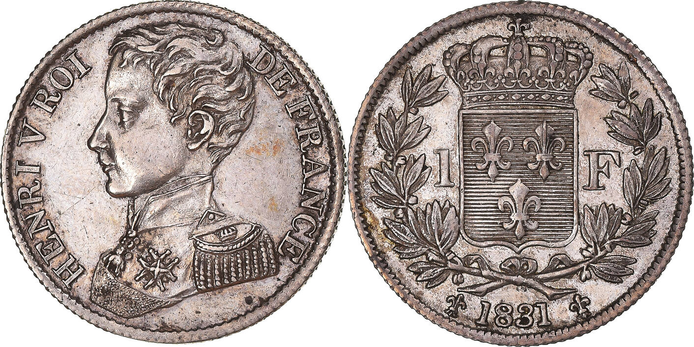 France 1 Franc 1831 Coin, Henri V, Silver AU(50-53) | MA-Shops