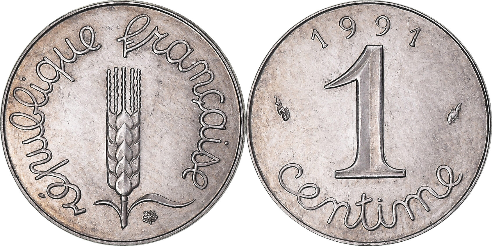 France 1 Centime 1991 Paris Épi, Paris, Coin orientation, Stainless ...