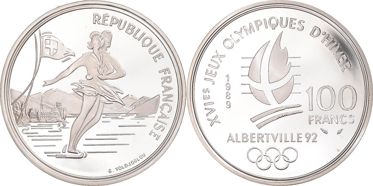 France 100 Francs 1992 Paris Coin, 1992 Olympics, Albertville, Ice ...