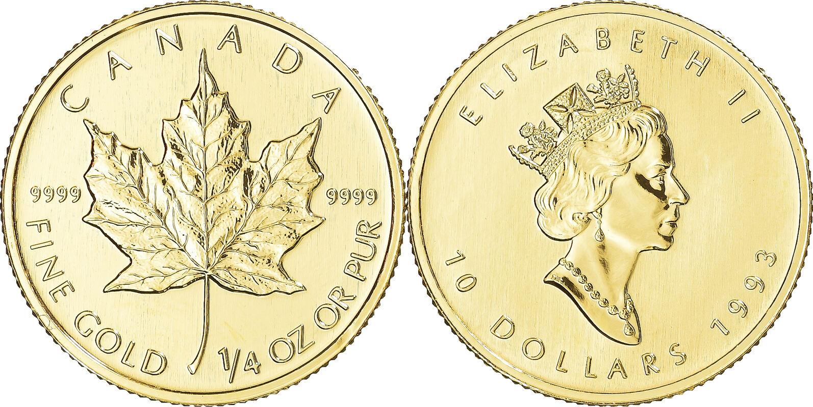 Canada 10 Dollars 1993 Coin, Maple Leaf, Gold MS(65-70) | MA-Shops