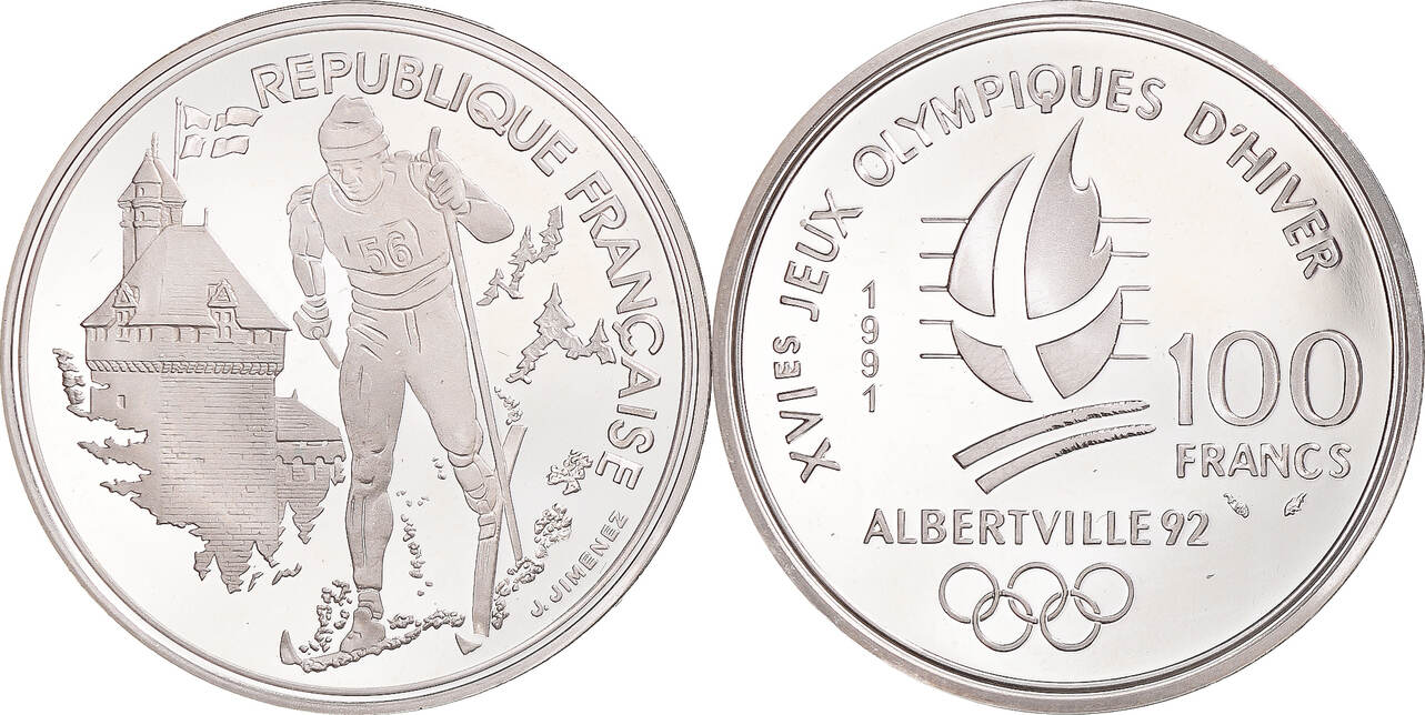 France 100 Francs 1991 Paris Coin, Albertville 1992, Paris, Silver MS ...