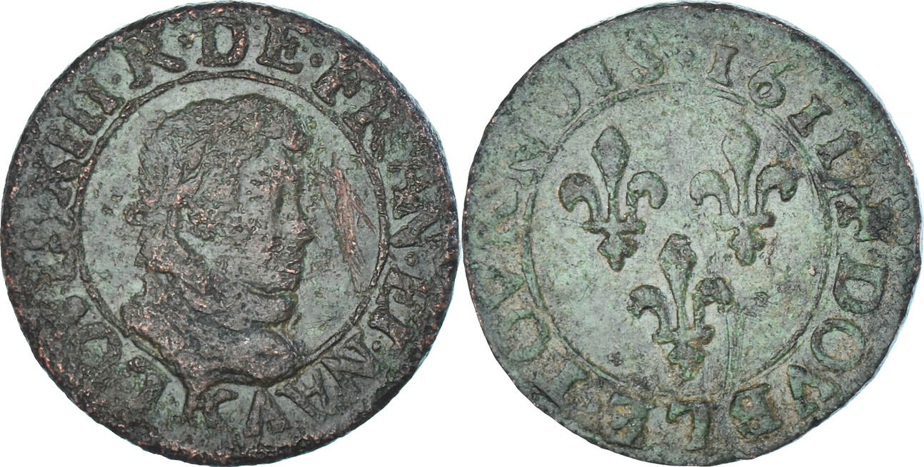 France Double Tournois 1611 Bordeaux Coin, Louis XIII, Bordeaux, Rare ...
