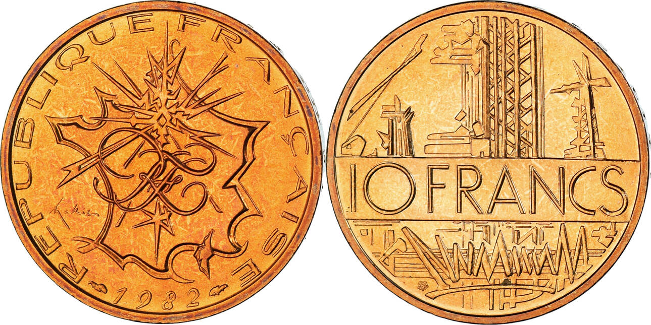 France 10 Francs 1982 Paris Coin, Mathieu, Paris, FDC, tranche A MS(65 ...