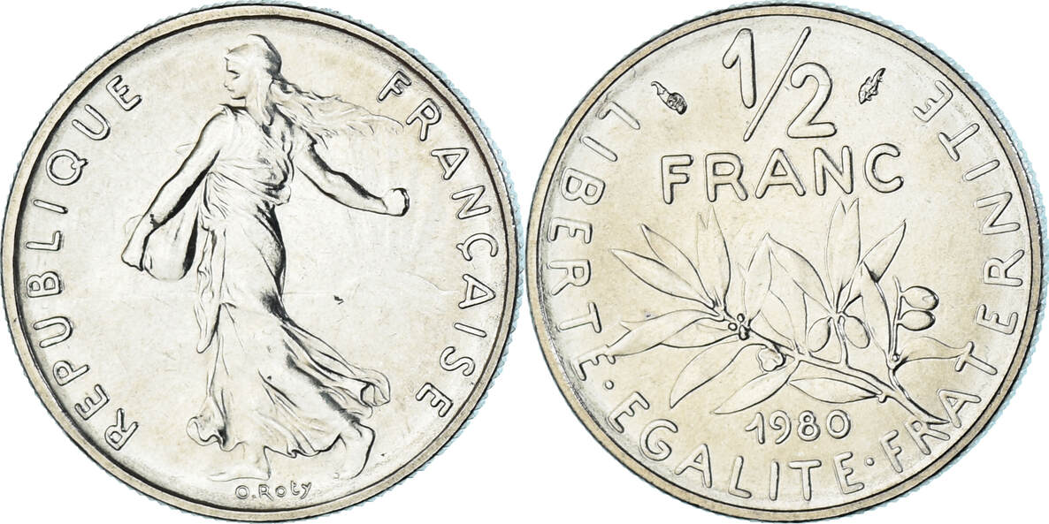 France 1/2 Franc 1980 Paris Coin, Semeuse, Paris, série FDC, Nickel MS(65-70) | MA-Shops